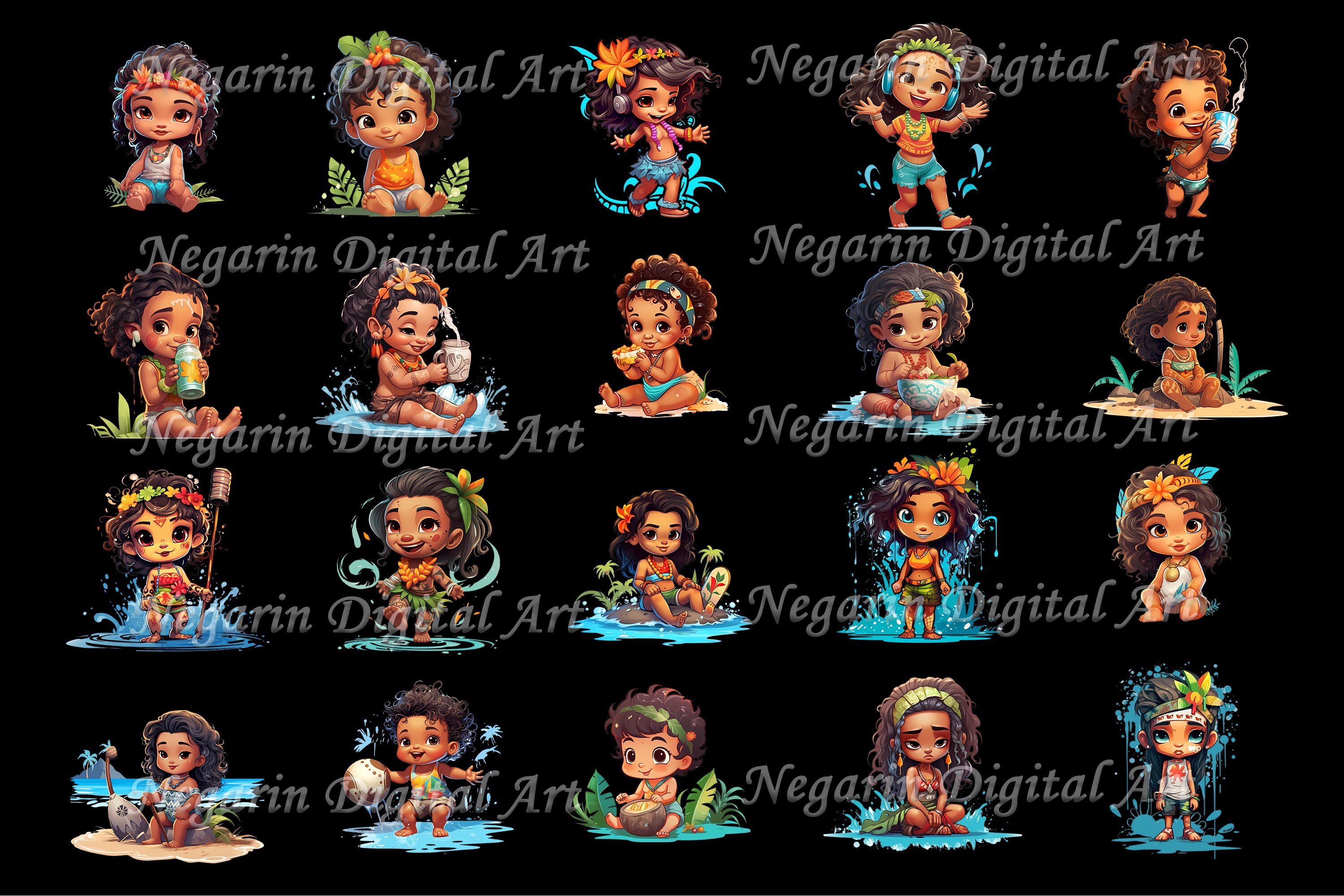 Watercolor Baby Samoan Girl Clipart, Digital Download, Cute Digital Art ...