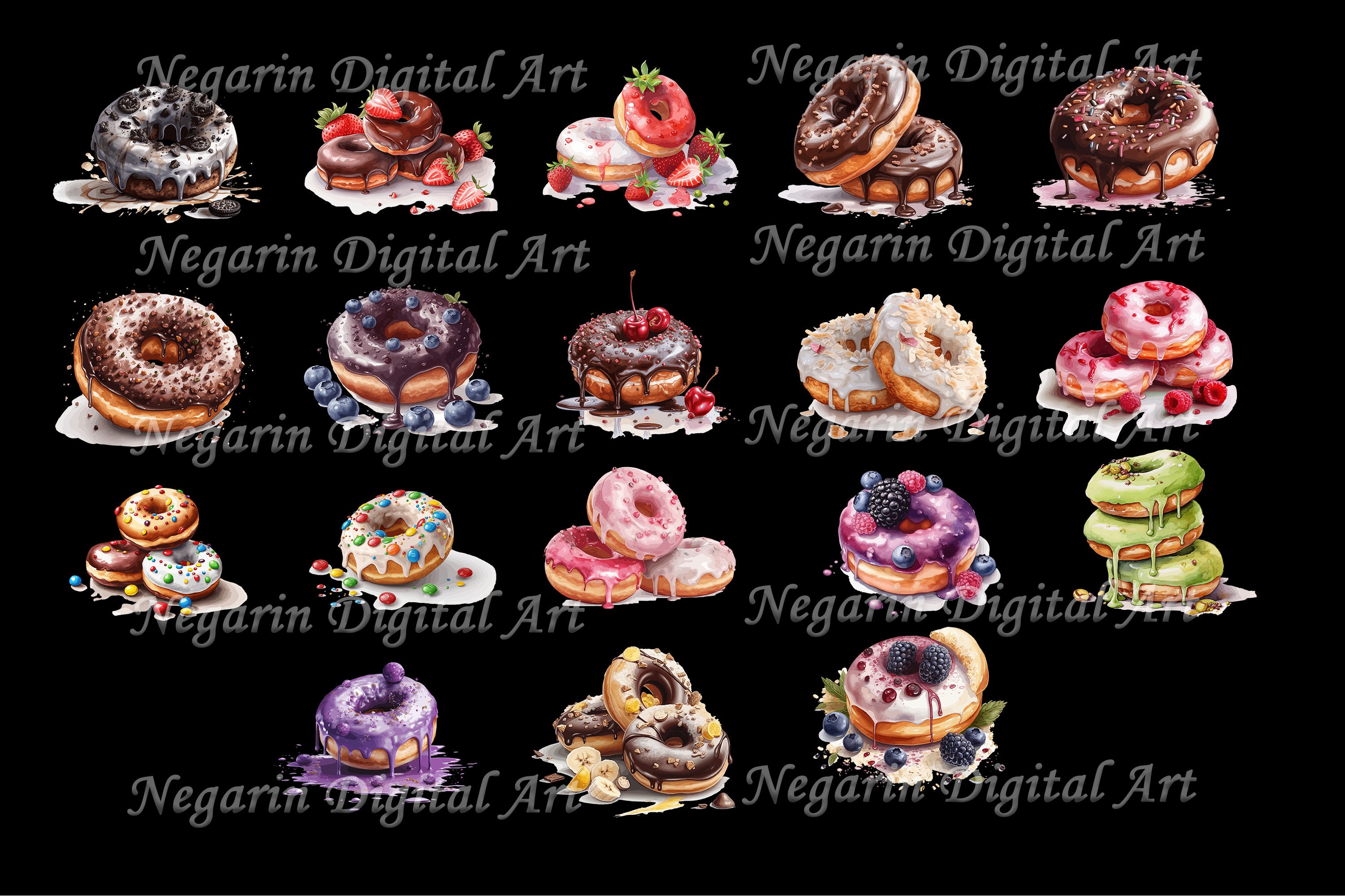 Donut Clipart Bundle – Watercolor Sweet Treats PNG, Bakery Art - Etsy