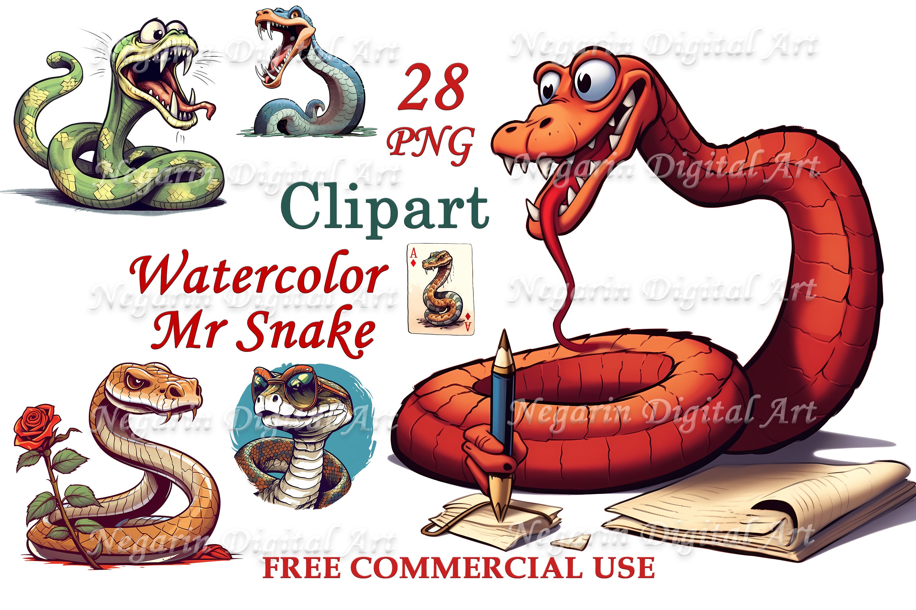 Watercolor Mr Snake Clipart Digital Download, Snake Illustration ...
