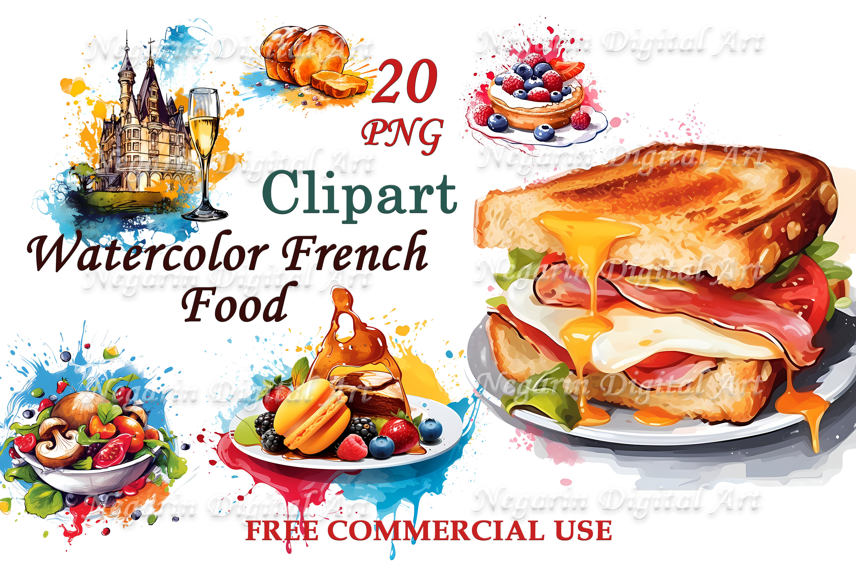 Watercolor French Food Clipart Digital Download, Printable Wall Art ...