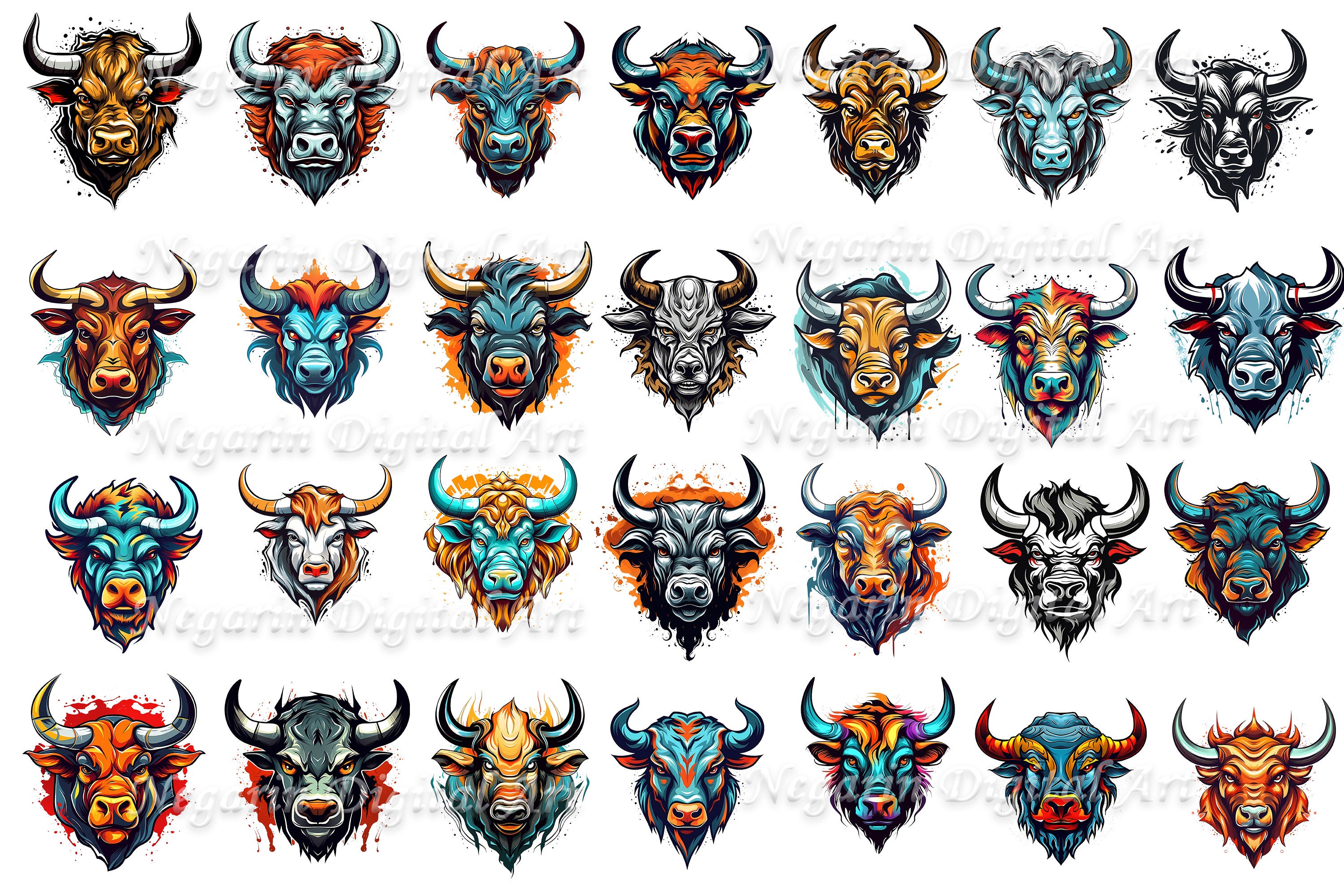 Watercolor Bull Logoart Clipart, Digital Download, Bull Illustrations ...