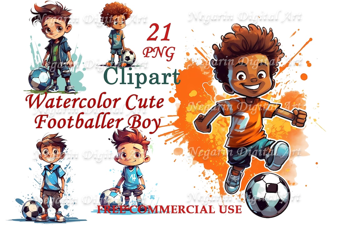 Footballer Boy Clipart – Cute Soccer Boy Pngs for Kids Cards, Stickers ...