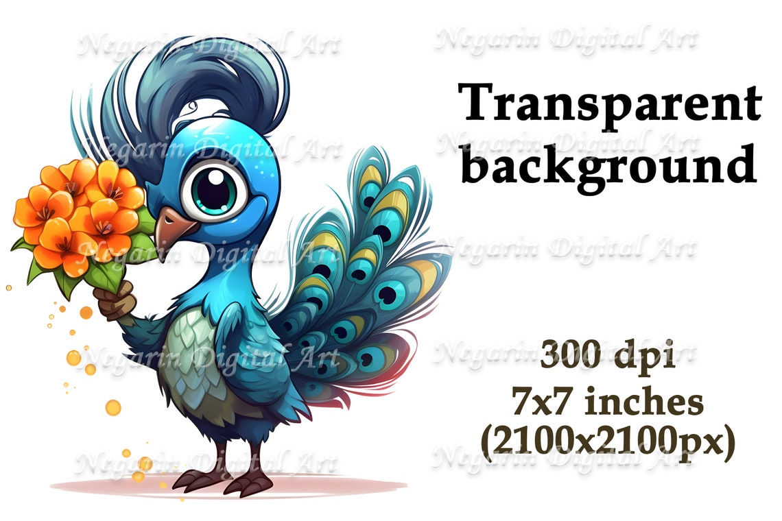 Watercolor Cute Peacock Clipart Digital Download Peacock - Etsy