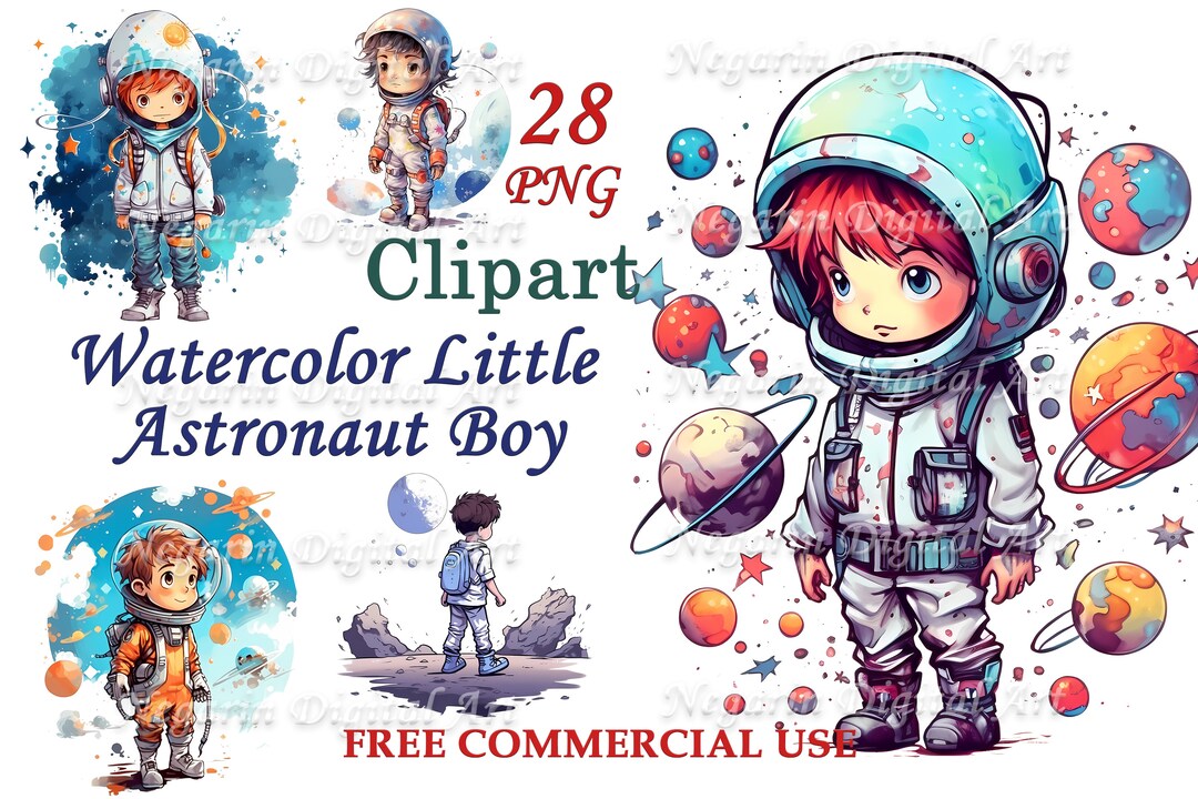 Watercolor Little Astronaut Boy Clipart, Digital Download, Space Theme ...