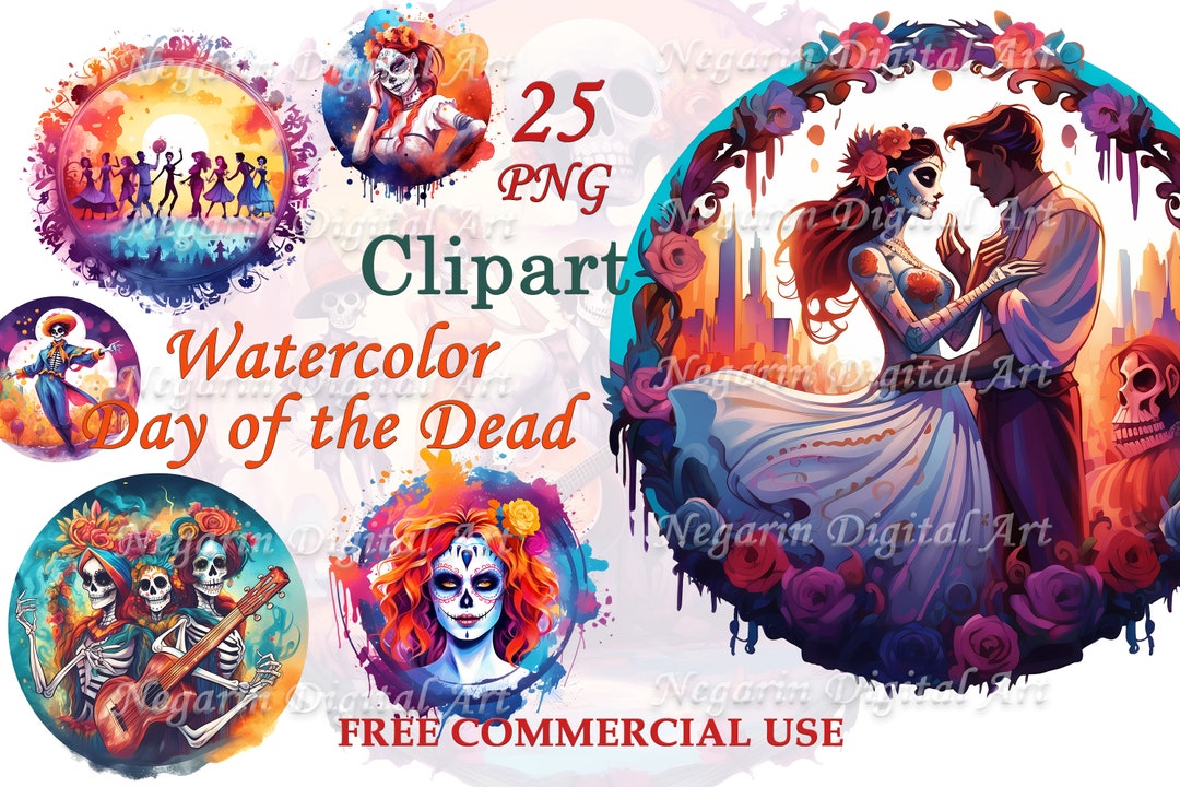 Watercolor Day of the Dead Clipart – Dia De Los Muertos PNG, Sugar ...