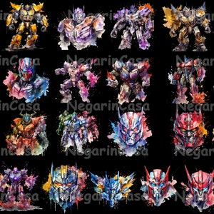 Watercolor Transformers Clipart: 25 PNG Character Graphics (digital ...
