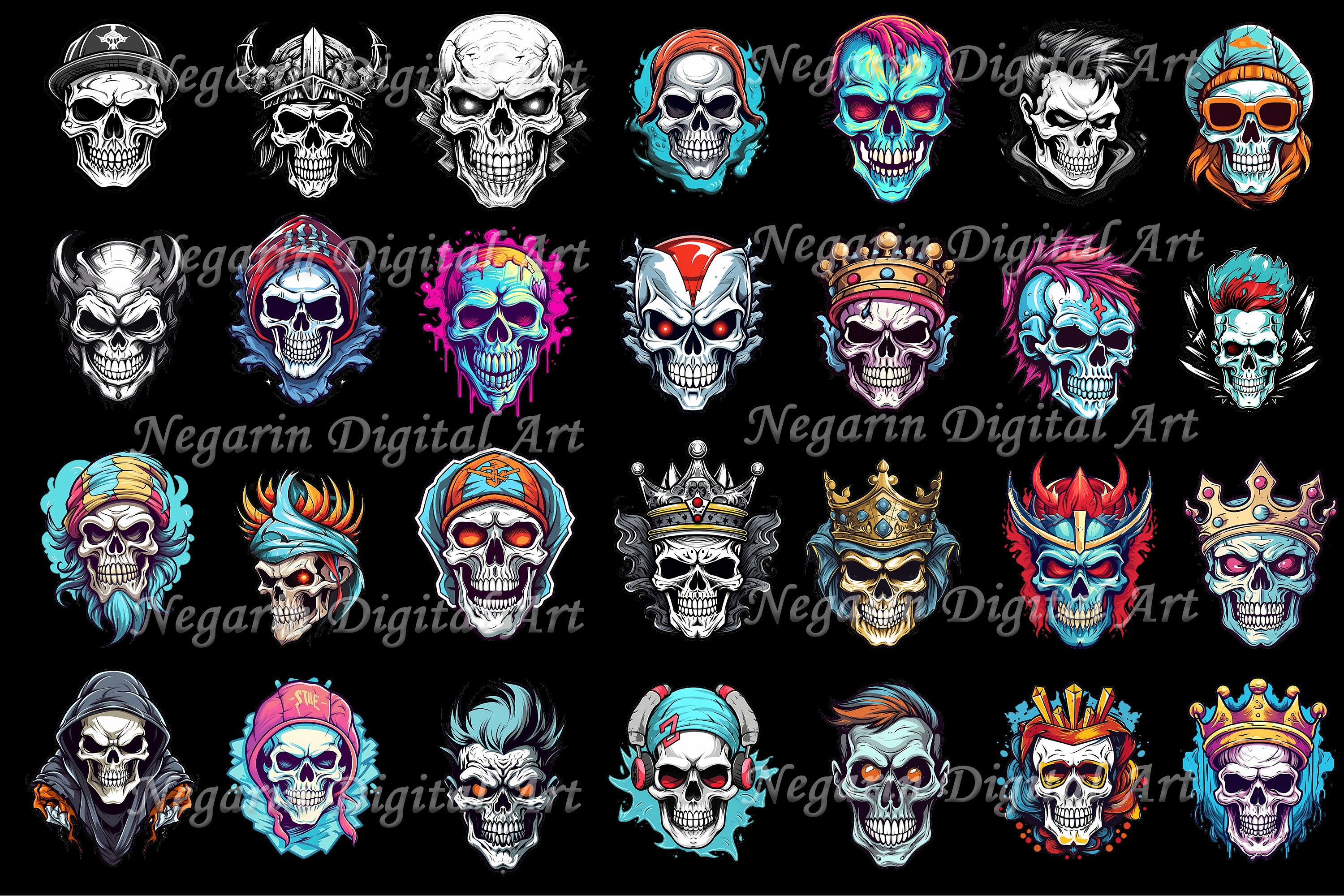 Skeleton Logo Clipart – Watercolor Skull PNG, Gothic Tattoo Art Design ...
