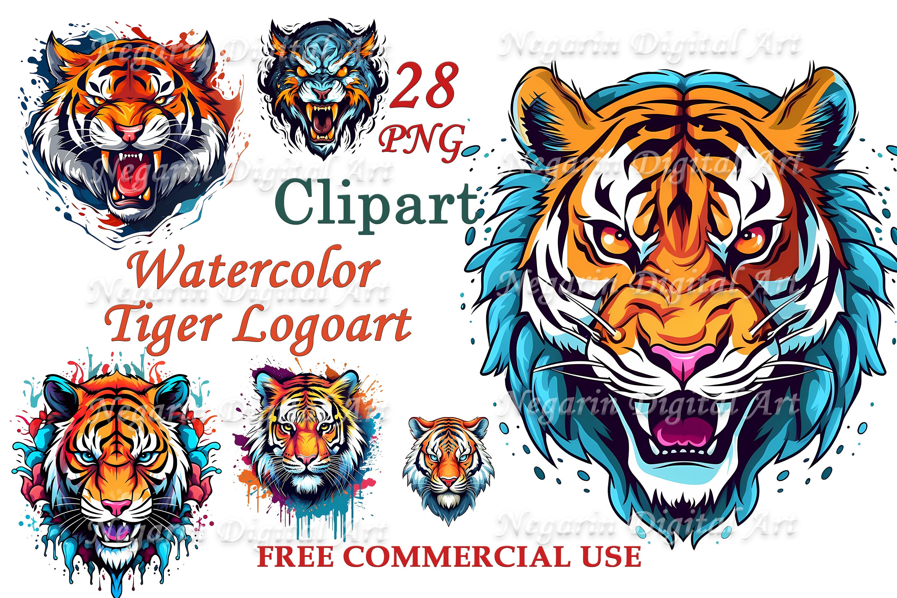Watercolor Tiger Logoart Clipart Digital Download Tiger - Etsy
