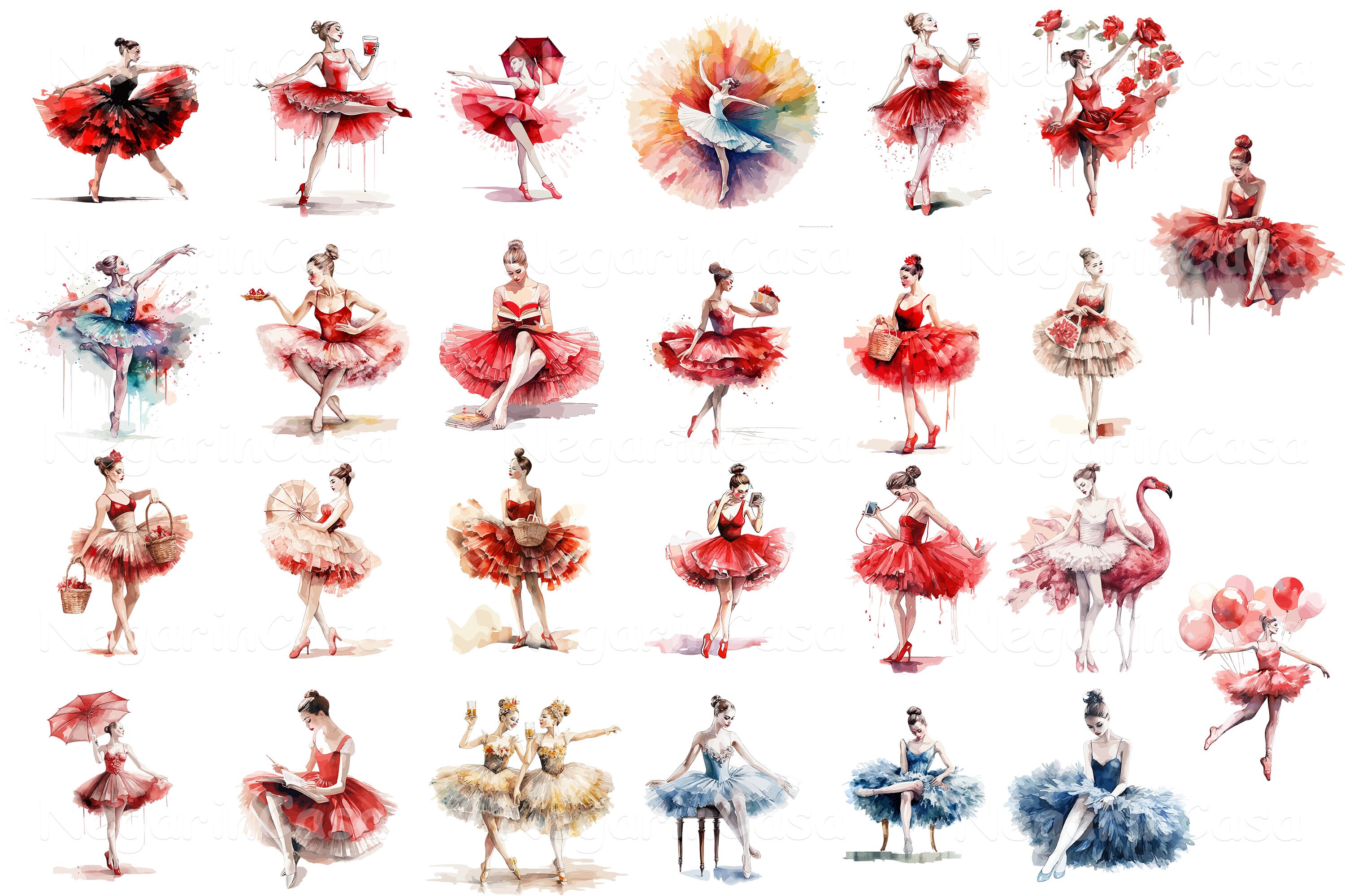 Elegant Watercolor Ballerina Clipart Digital Download, Ballet Dancer ...