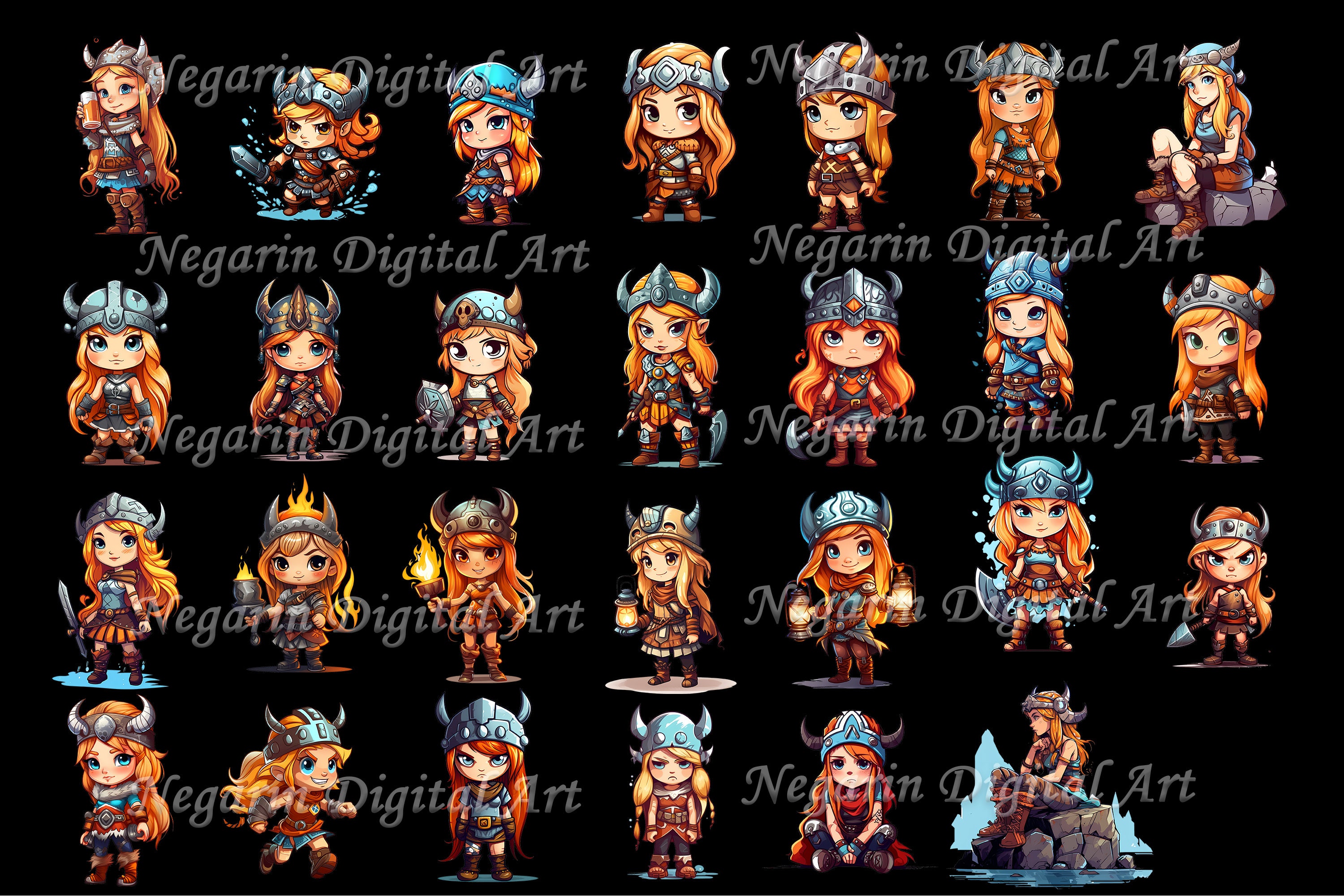 Watercolor Cute Viking Girl Clipart Digital Download, Cute Illustration ...