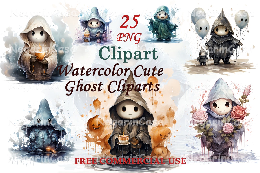 Watercolor Cute Little Ghost Clipart Instant Download PNG - Etsy