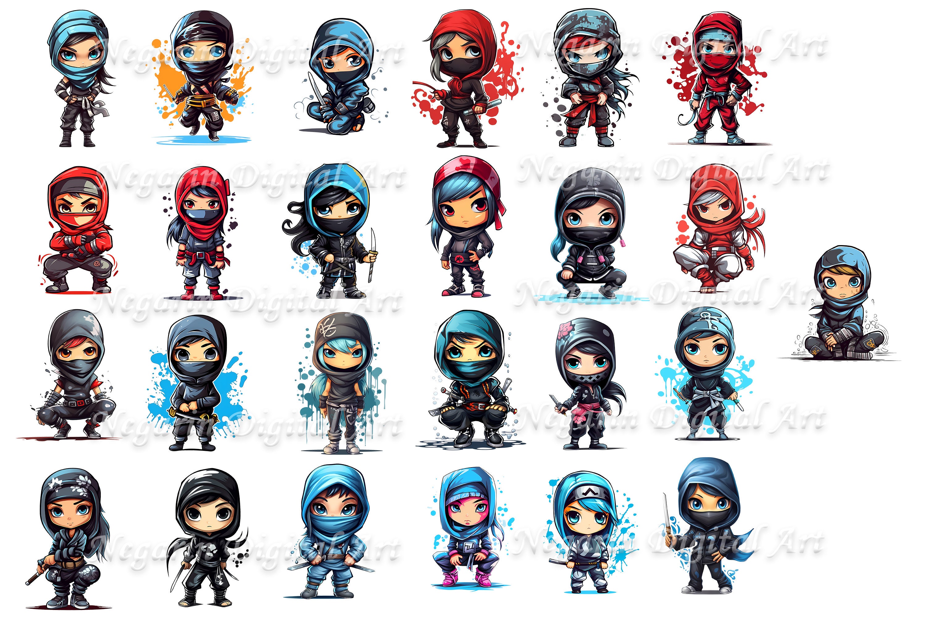 Watercolor Cute Ninja Girl Wall Art Print, Digital Download, Nursery ...