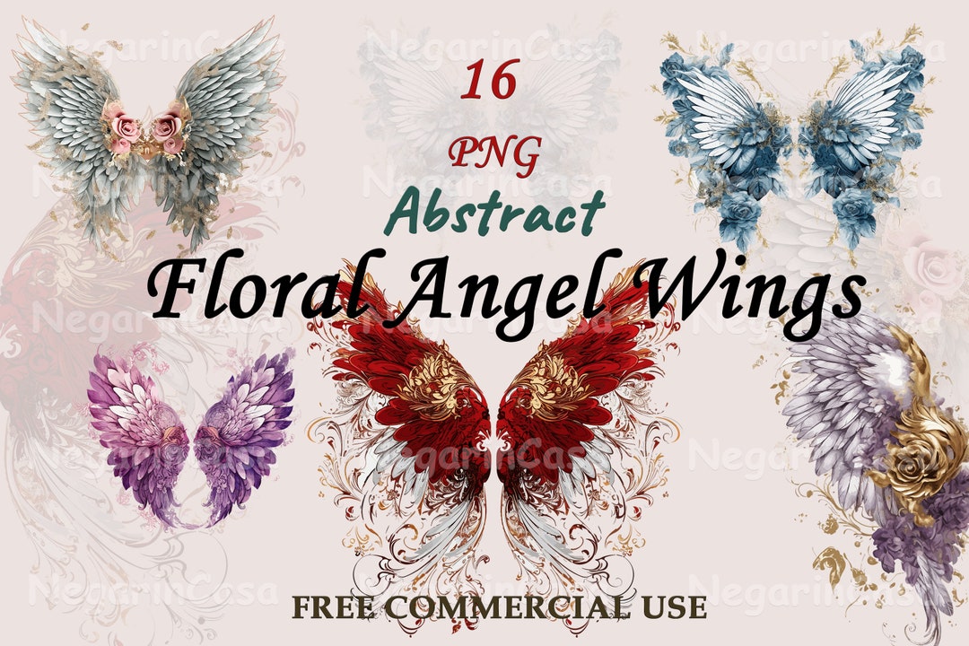 Abstract Watercolor Floral Angel Wings, Angel Wings Clipart, Watercolor ...