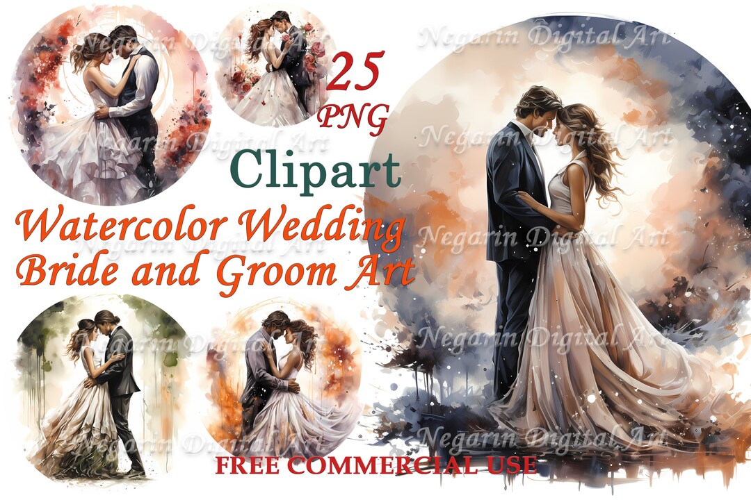 Digital Download Watercolor Wedding Bride and Groom Art, Printable ...