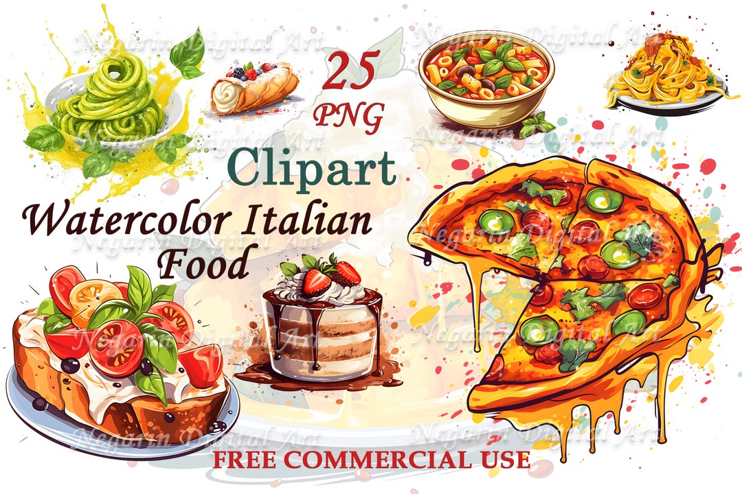 Italian Food Clipart – Watercolor PNG for Menu & Kitchen Art - Etsy
