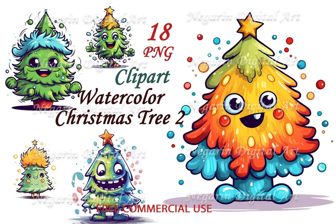 Christmas Tree Clipart Set – 18 Watercolor Pngs for Holiday Cards ...
