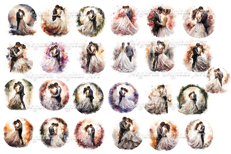 Digital Download Watercolor Wedding Bride and Groom Art, Printable ...