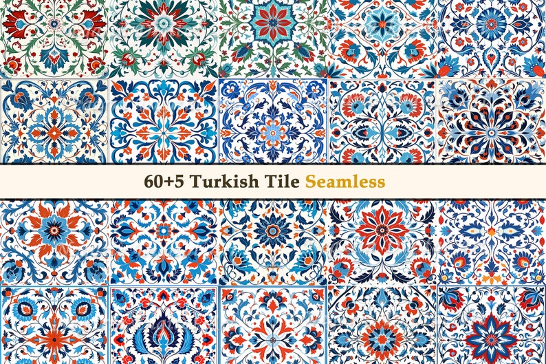 Turkish Tile Pattern Clipart – Seamless Mediterranean Tiles PNG, Boho ...