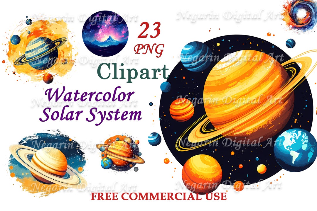 Solar System Clipart – Watercolor Planets and Space PNG for Kids ...