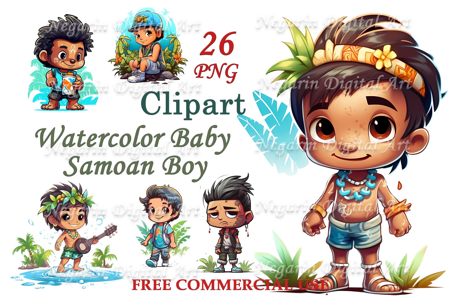 Watercolor Baby Samoan Boy Clipart, Digital Download, Cute Digital Art ...