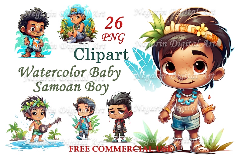 Watercolor Baby Samoan Boy Clipart, Digital Download, Cute Digital Art ...