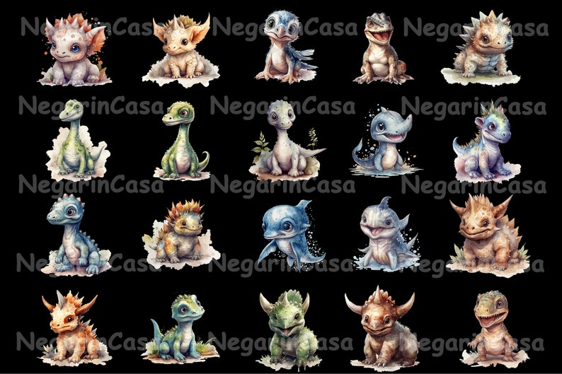 Cute Watercolor Baby Dinosaurs Clipart – Dino Nursery PNG Bundle, Kids ...