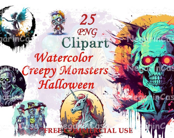 Adorable Monster Halloween Party Clipart, Watercolor Monster Halloween ...
