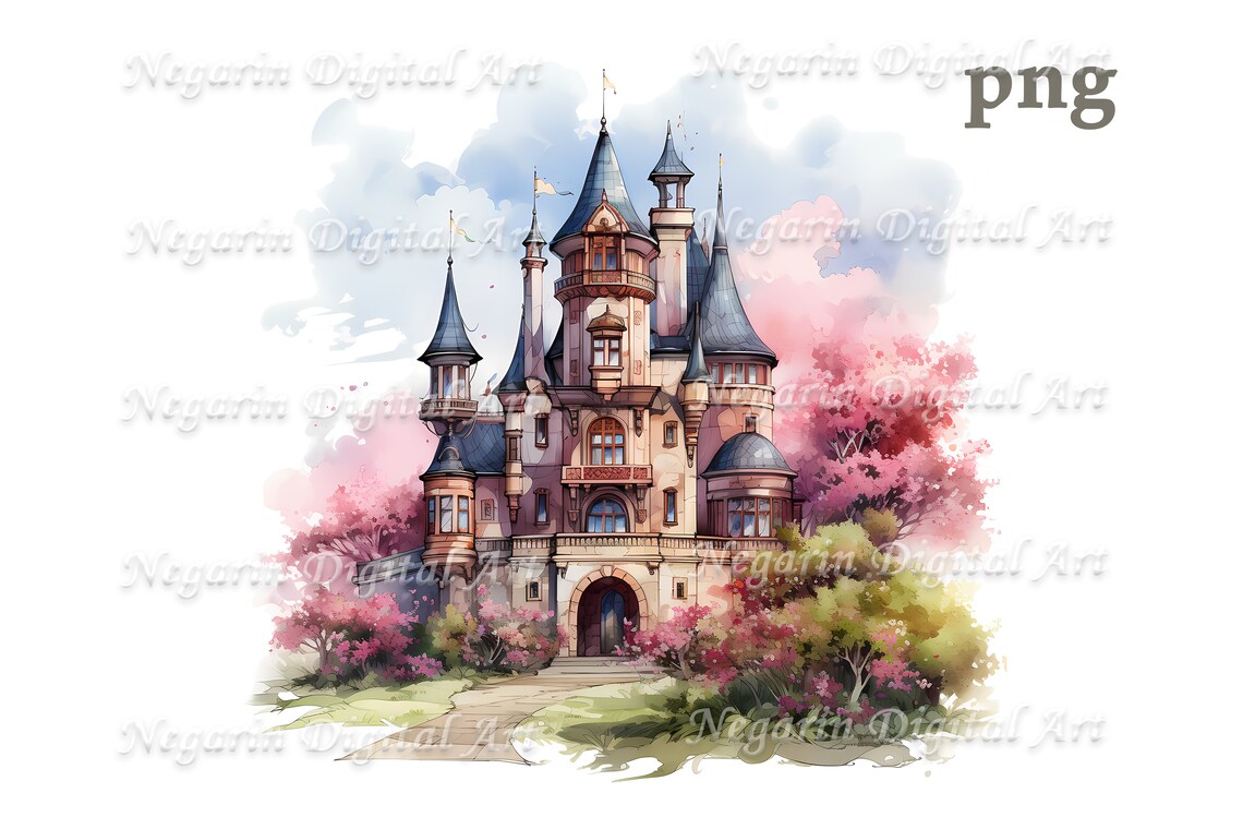Watercolor Fantasy Castle Clipart, Digital Download, Fairytale ...