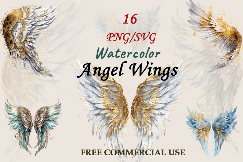 Floral Angel Wings Watercolor Clipart – Abstract Golden Wings PNG ...