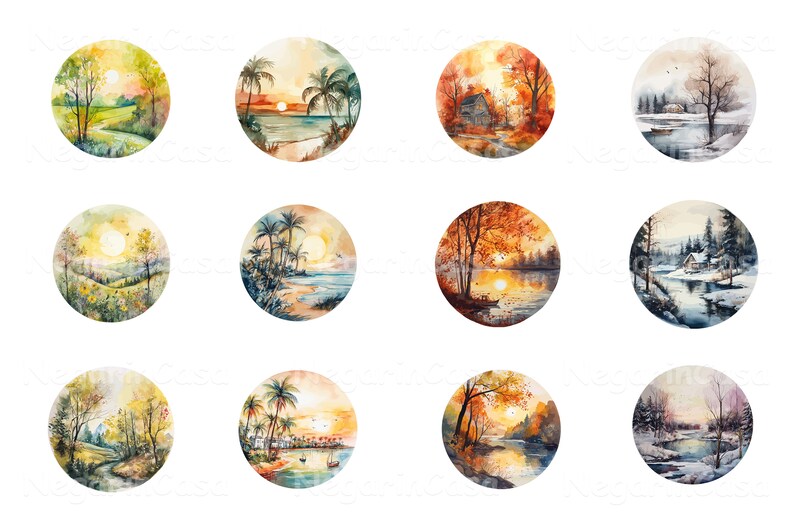 Four Seasons Clipart – Watercolor Spring Summer Fall Winter PNG Set - Etsy