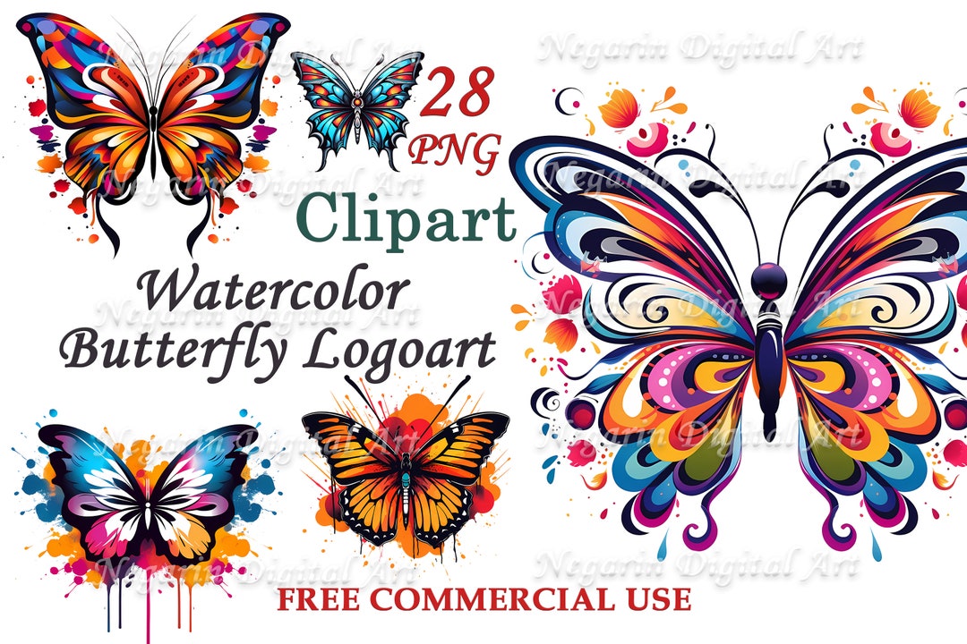 Watercolor Butterfly Logo Art Clipart, Digital Download, Butterfly ...