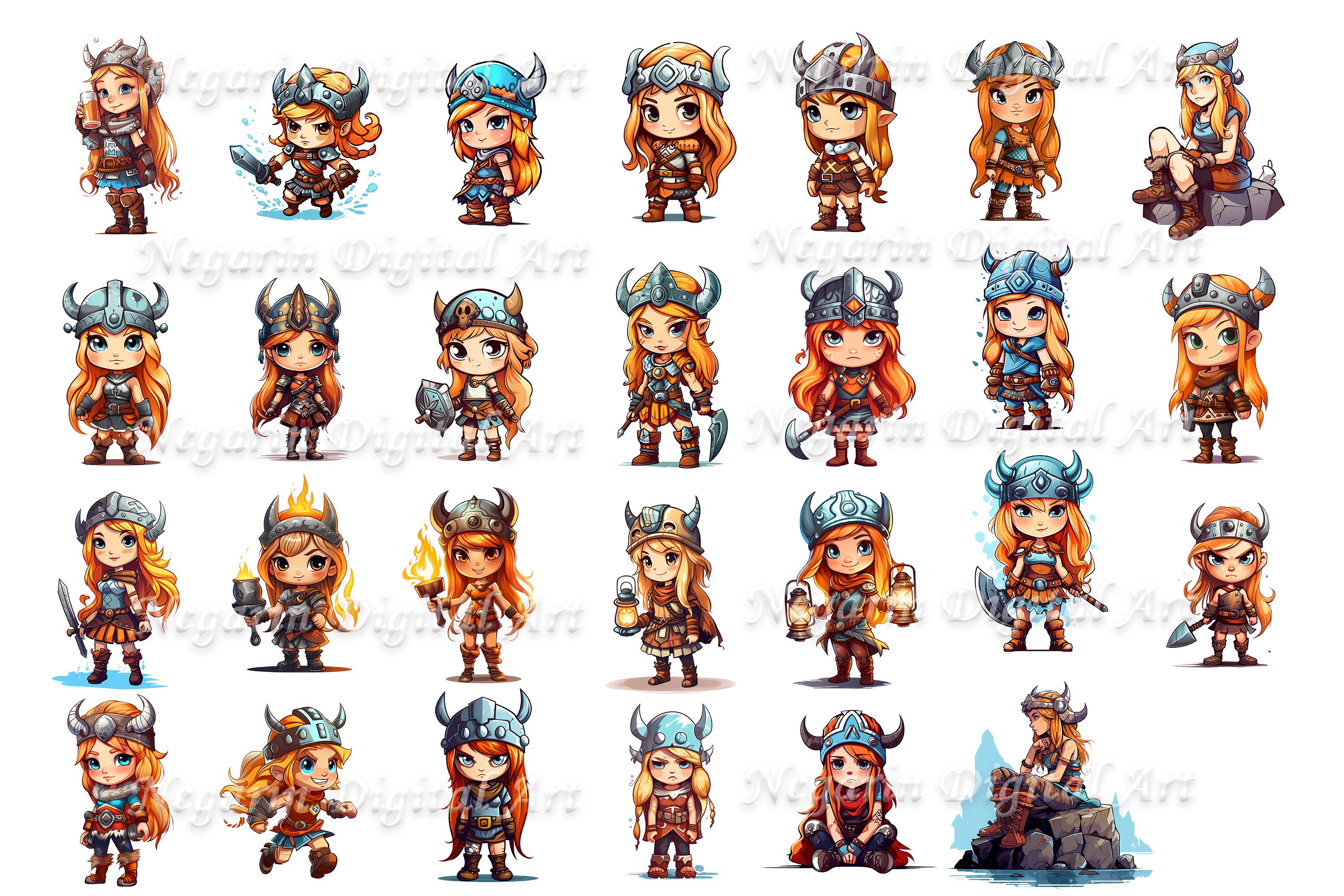 Watercolor Cute Viking Girl Clipart Digital Download, Cute Illustration ...