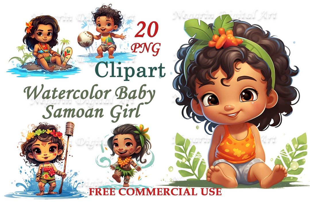 Watercolor Baby Samoan Girl Clipart, Digital Download, Cute Digital Art ...