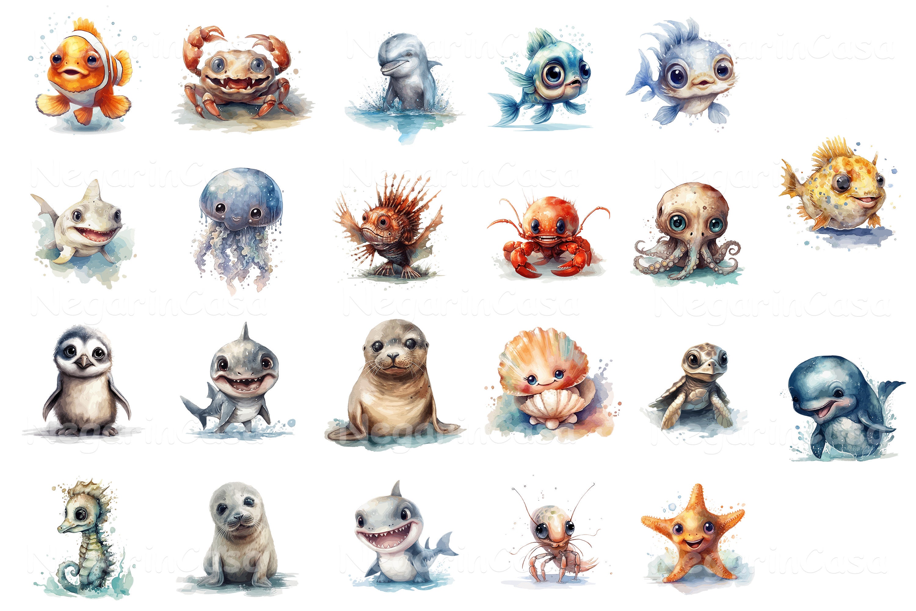 Watercolor Babay Sea Animal , Watercolor Babay Sea Animal Clipart ...