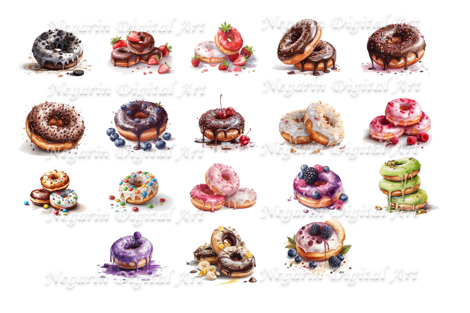 Donut Clipart Bundle – Watercolor Sweet Treats PNG, Bakery Art - Etsy
