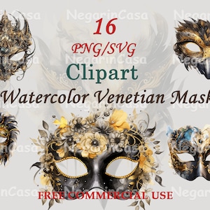 Venetian Mask Clipart – Watercolor PNG for Carnival & Party Designs - Etsy