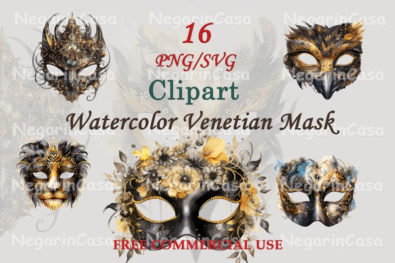 Venetian Mask Clipart – Watercolor PNG for Carnival & Party Designs - Etsy