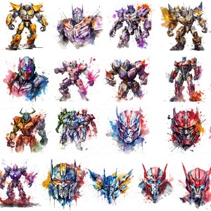 Watercolor Transformers Clipart: 25 PNG Character Graphics (digital ...