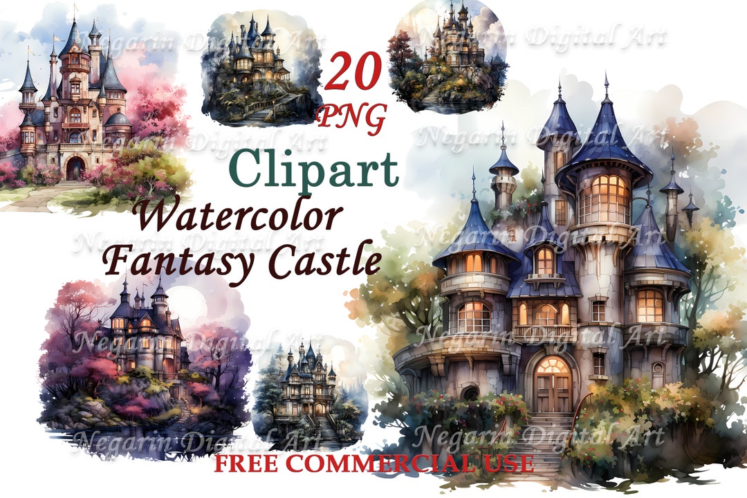 Watercolor Fantasy Castle Clipart, Digital Download, Fairytale ...