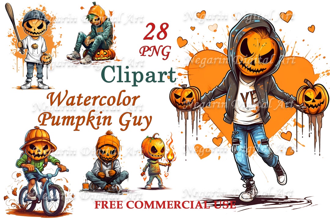 Pumpkin Head Guy Clipart – Watercolor PNG for Halloween & Fall Decor - Etsy