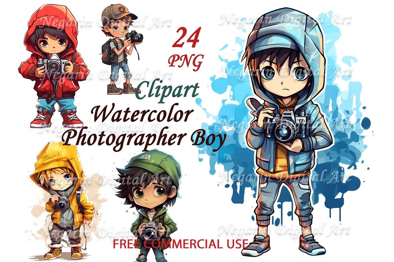 Watercolor Photographer Boy Clipart – Camera Pngs for Kids (digital ...