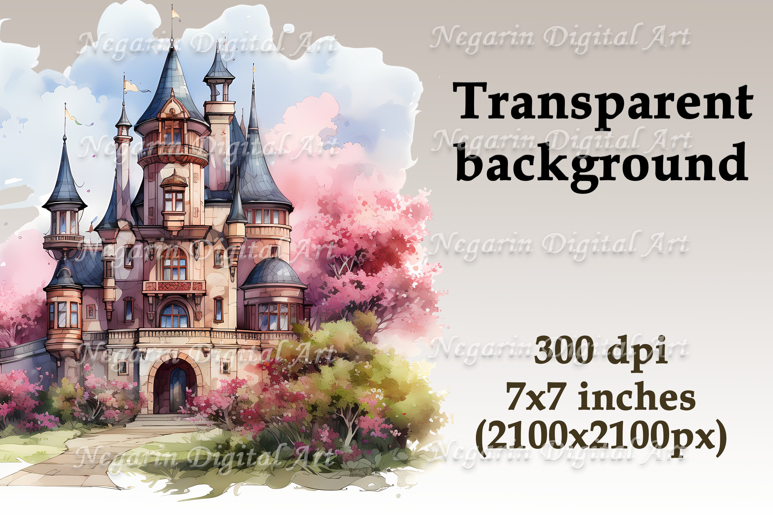 Watercolor Fantasy Castle Clipart, Digital Download, Fairytale ...