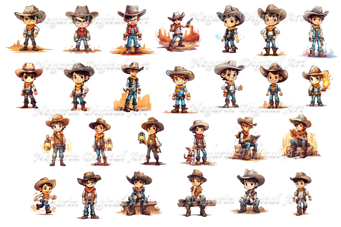 Watercolor Cute Cowboy Clipart Cute Western Graphics Digital - Etsy