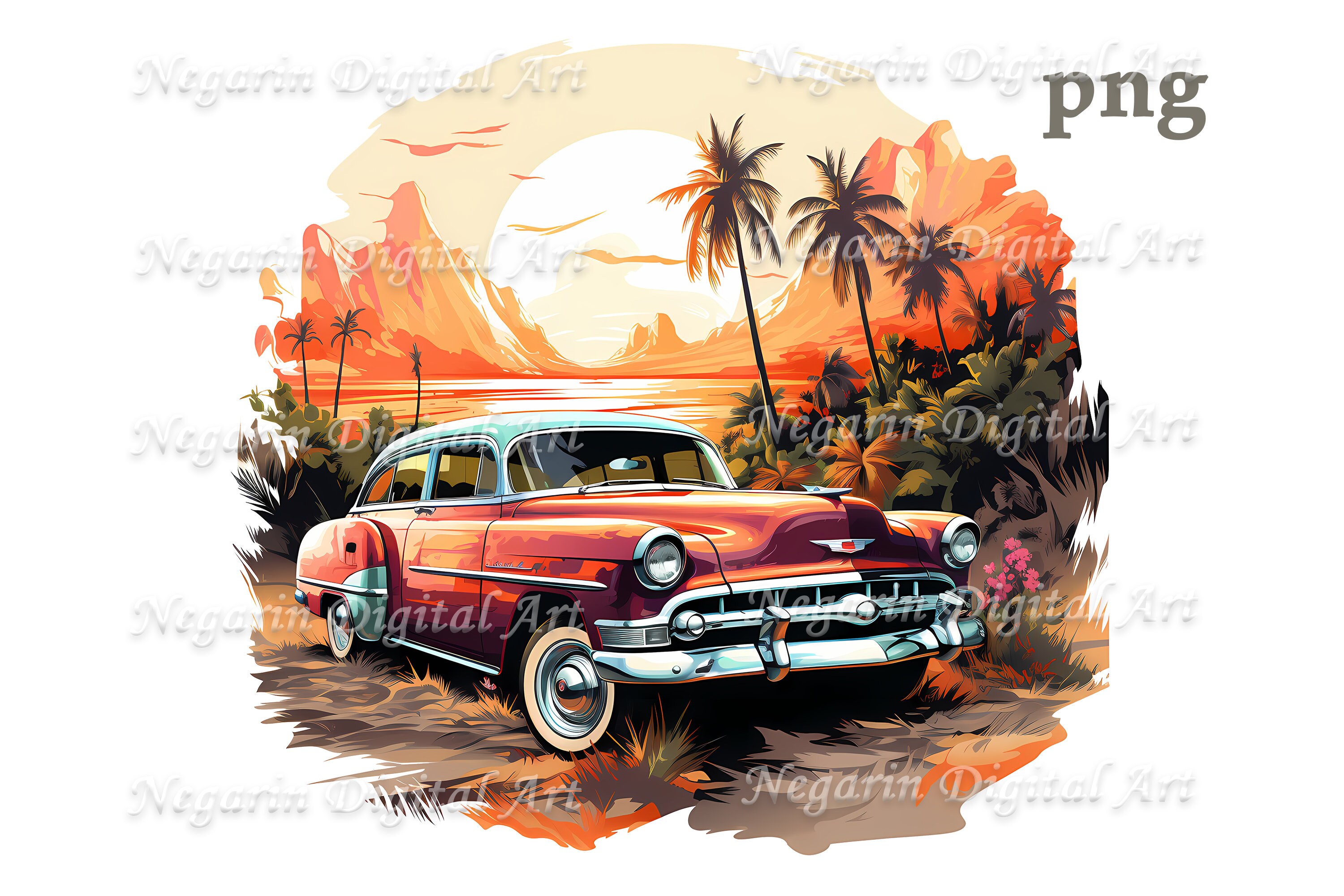 Watercolor Graphical Classic Cars Clipart Set, Digital Art Pack ...