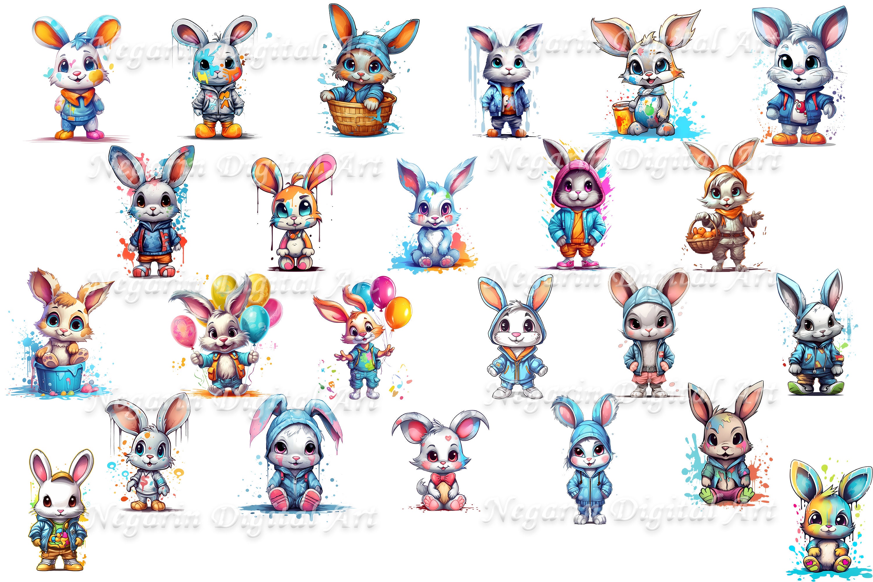 Bunny Clipart – 24 Watercolor Rabbit PNG, Nursery Art (digital Download ...