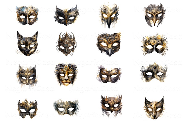 Venetian Mask Clipart – Watercolor PNG for Carnival & Party Designs - Etsy