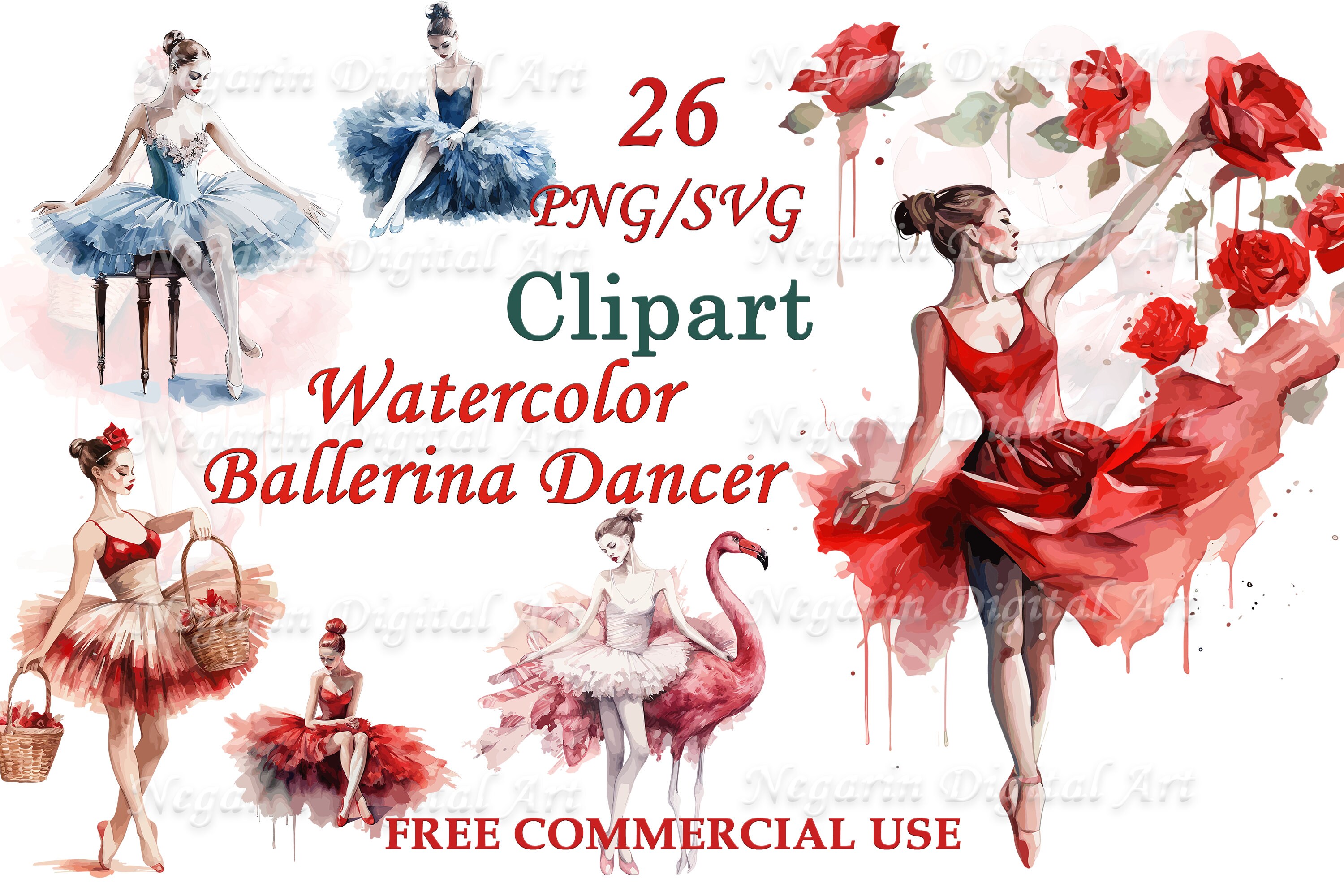 Elegant Watercolor Ballerina Clipart - Digital Download, Ballet Dancer ...