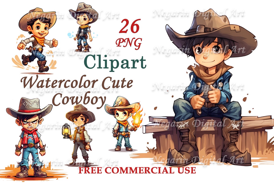 Watercolor Cute Cowboy Clipart Cute Western Graphics Digital - Etsy