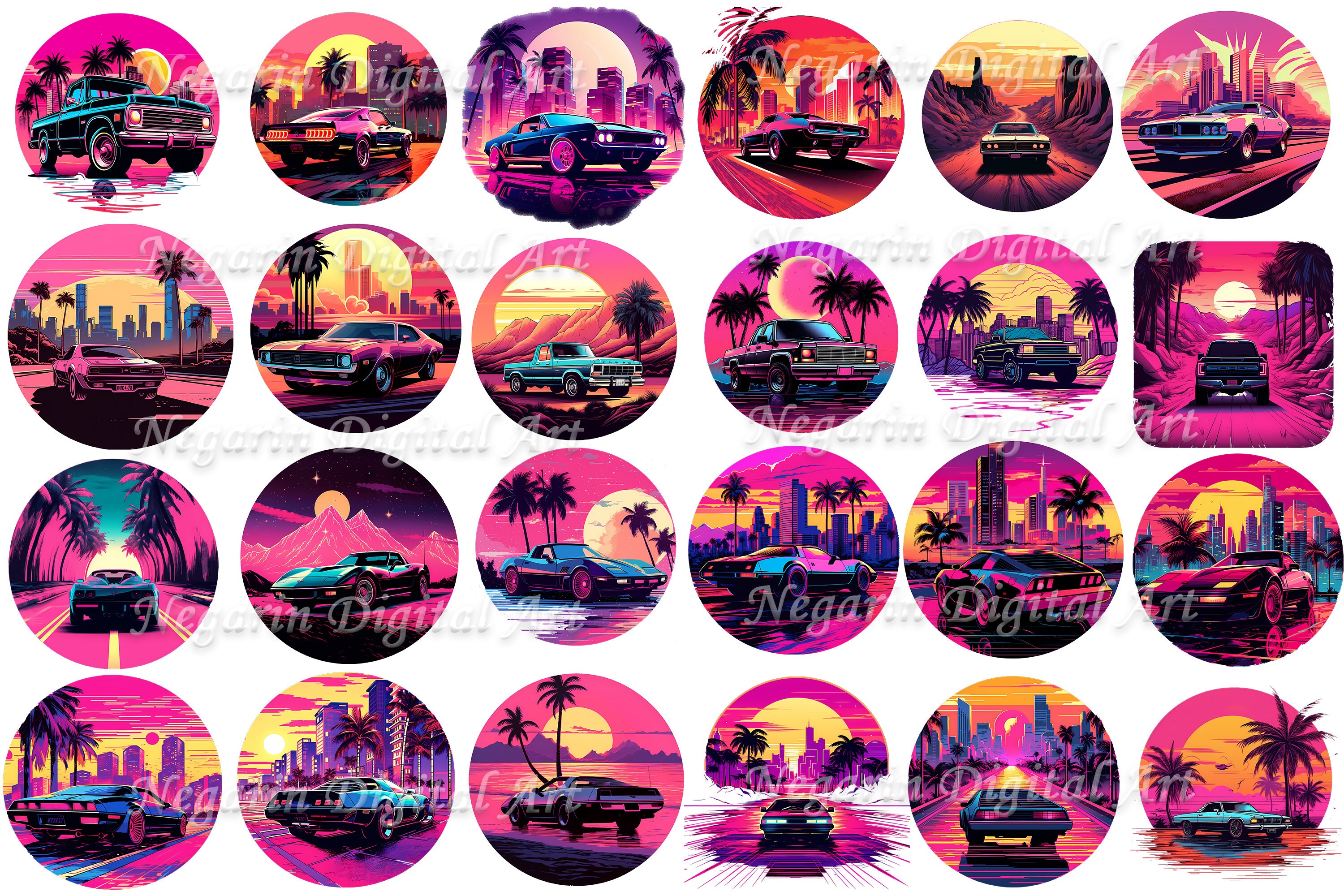 Vintage American Muscle Cars Digital Downloads, Graphics Collection ...