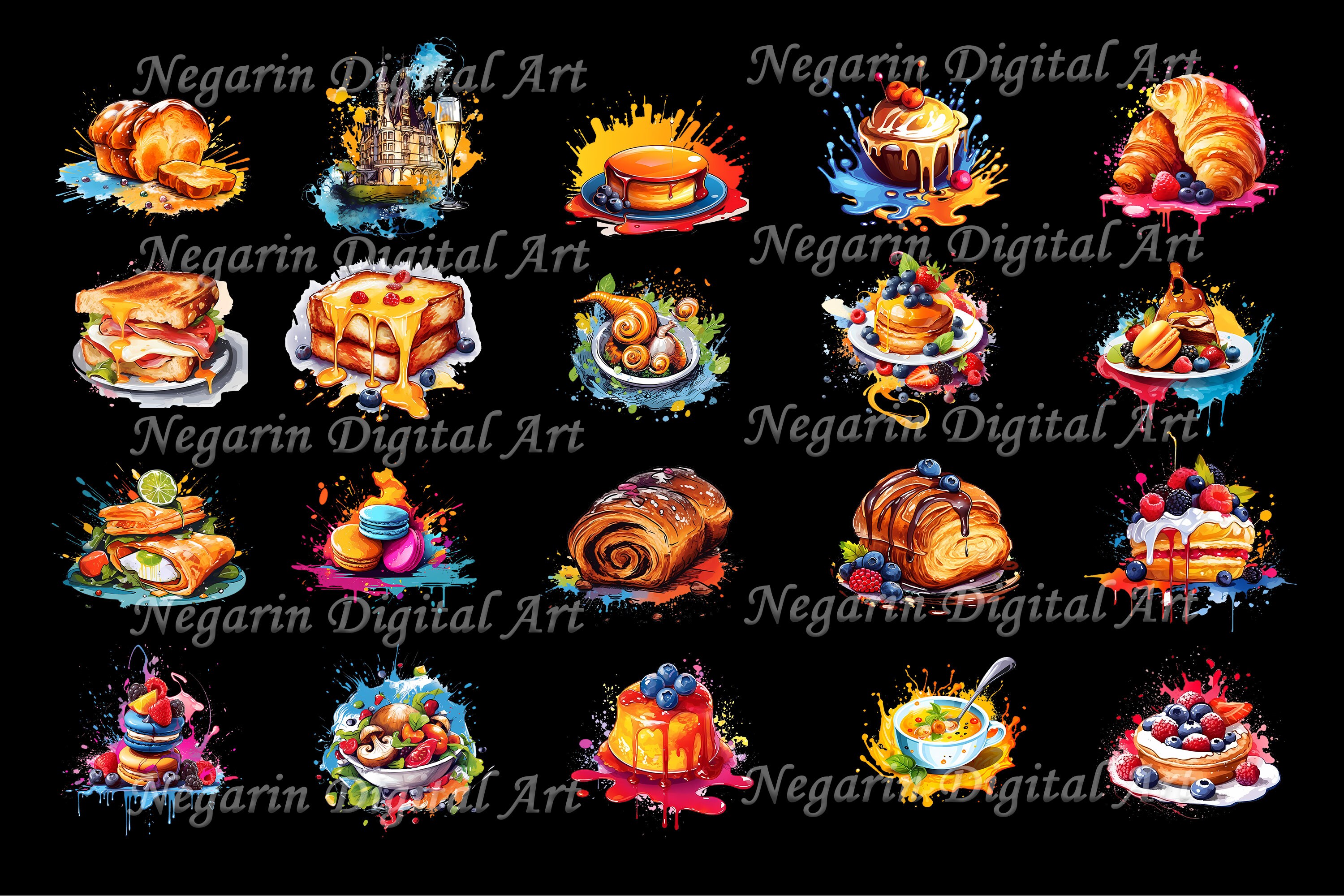 Watercolor French Food Clipart Digital Download, Printable Wall Art ...